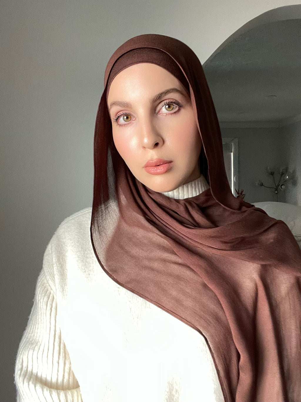Luxury Matching Modal Hijab & Ninja Cap Set - Arabic Coffee