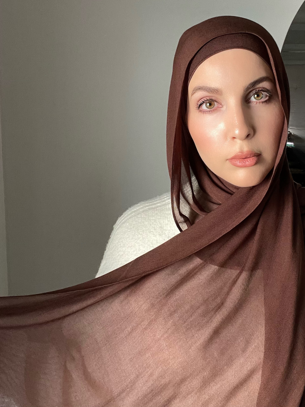 Luxury Matching Modal Hijab & Ninja Cap Set - Arabic Coffee